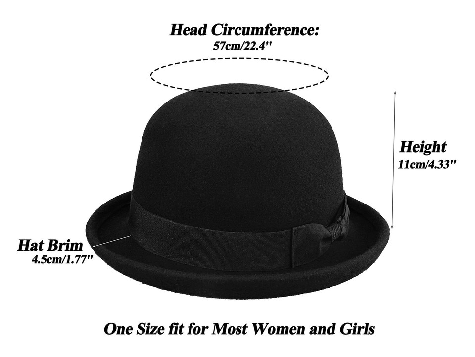 INOGIH Wool Derby Hat Round Cloche Hat for Men and Women Black Bowler ...