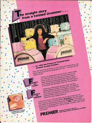 PREMIER DRUMS - JOE FRANCO of TWISTED SISTER - 1988 Print Advertisement ...