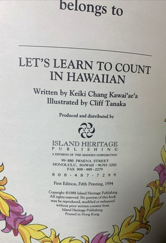 Let's Learn to Count in Hawaiian Keiko Chang Kawai'ae'a 1994 First Ed ...