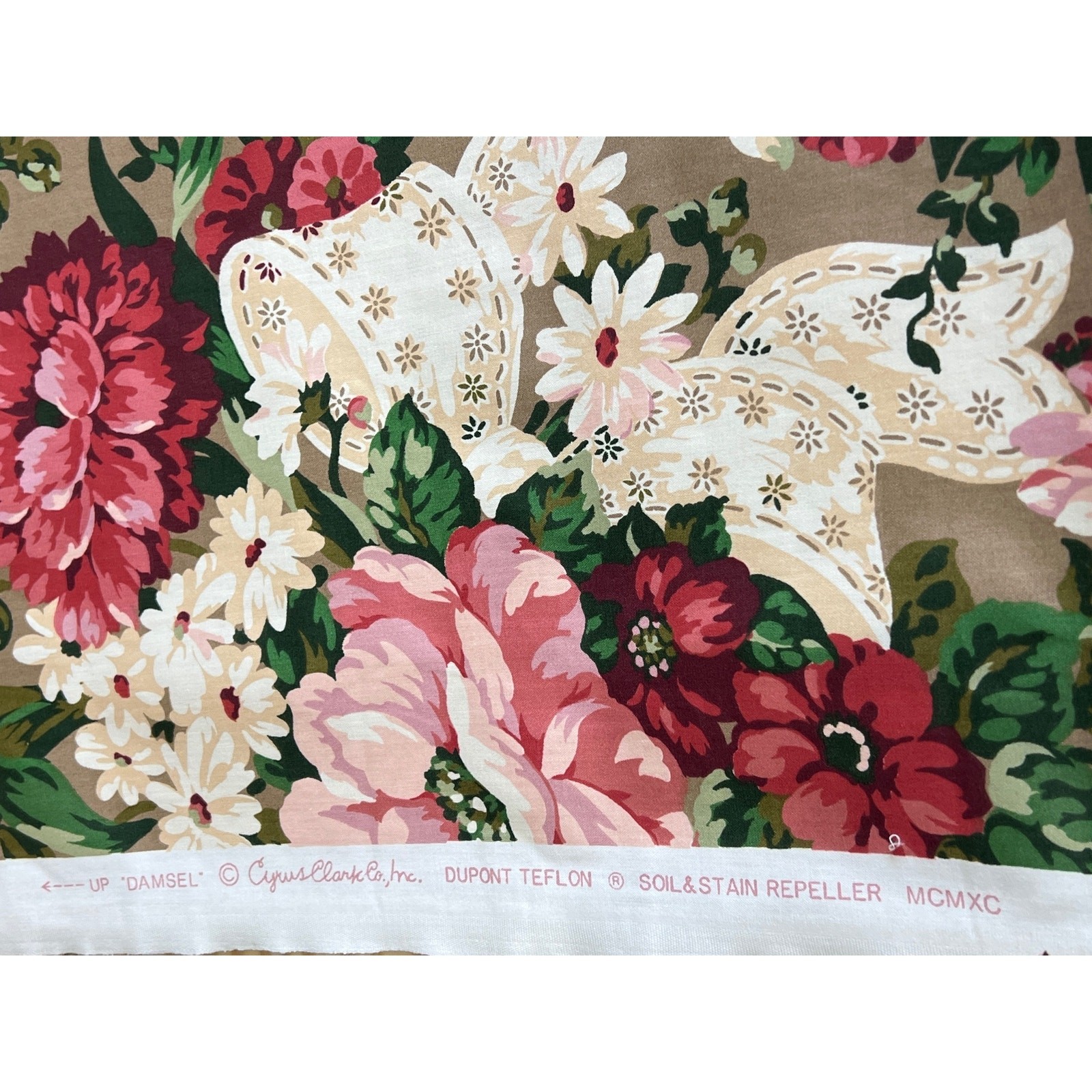 Vtg Cyrus Clark Upholstery Drapery Fabric Lush Floral Pink Cream Tan ...