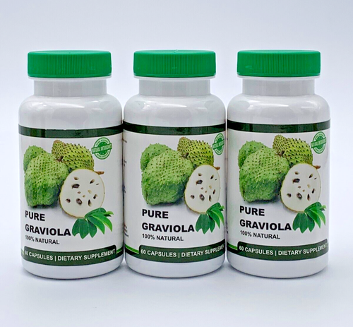 3 Graviola Capsules 60 Capsules Pure Natural Soursop 1000mg 100% ...