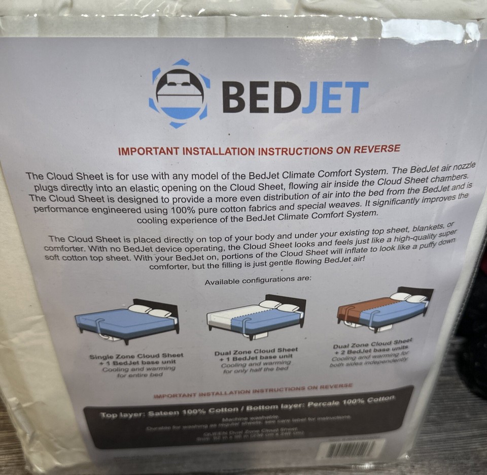 New BedJet Cloud Sheet Dual Zone Queen 10O% Cotton Cool Warm BJ6QUEENAIR2 | eBay