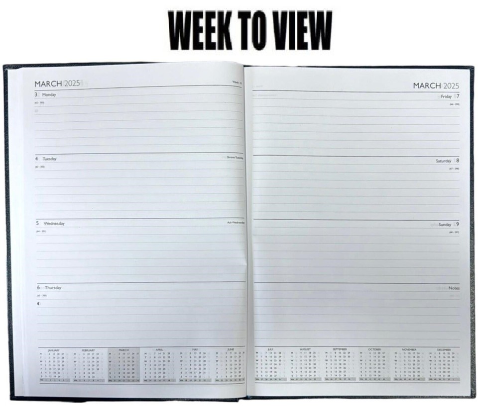 2025 A4/A5/ Diary Week to View / Page a Day / Desk Diary Hard Backed ...