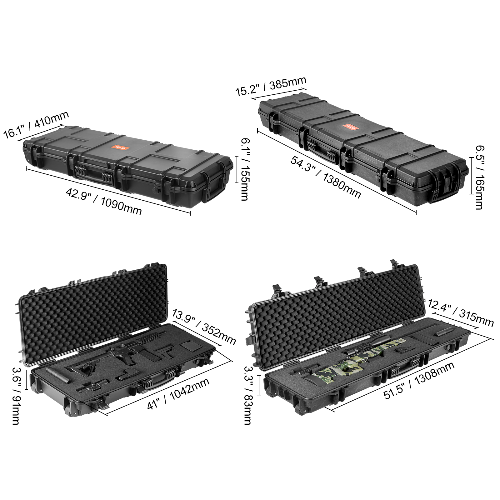 VEVOR Rifle Case Rifle Hard Case 42" 50" with 3 Layers Fully-protective ...