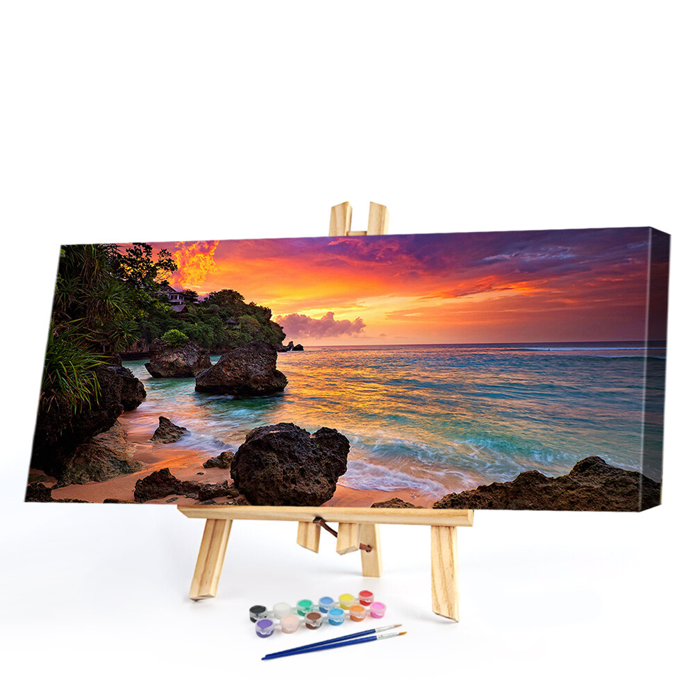 Seaside Sunset Oil Paint By Numbers Kits Canvas Picture DIY Drawing ...
