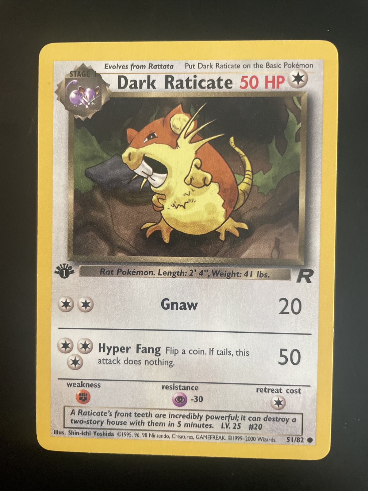 51/82 Dark Raticate 1st Edition Pokemon Card Team Rocket Set Near Mint ...