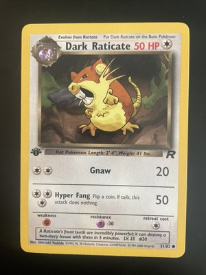 51/82 Dark Raticate 1st Edition Pokemon Card Team Rocket Set Near Mint ...