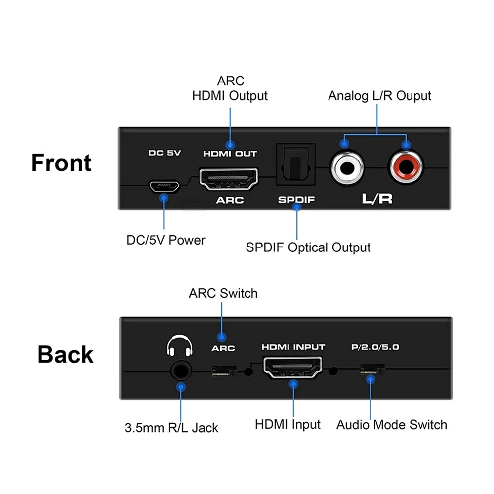 1080P HDMI to SPDIF Optical 4K RCA L/R Analog Audio Extractor Converter ...