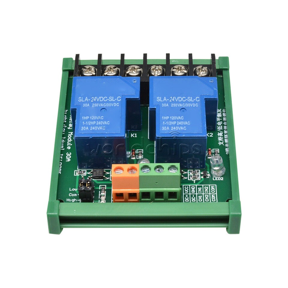 2 Channel 30A DC 5V 12V 24V Relay Module Optocoupler Isolation High Low ...
