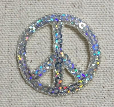 Peace Sign - Silver Sequin - Iron on Applique/Embroidered Patch | eBay