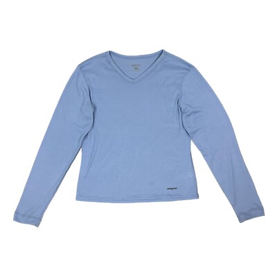 Patagonia Capilene V-Neck Base Layer Long Sleeve Top Blue Size Small | eBay