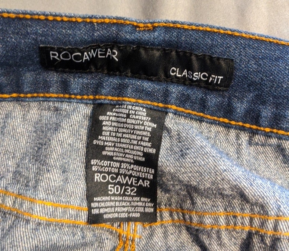 Rocawear Jeans Men's 44x28 Classic Fit Dark Wash Denim Double R Flaps | eBay