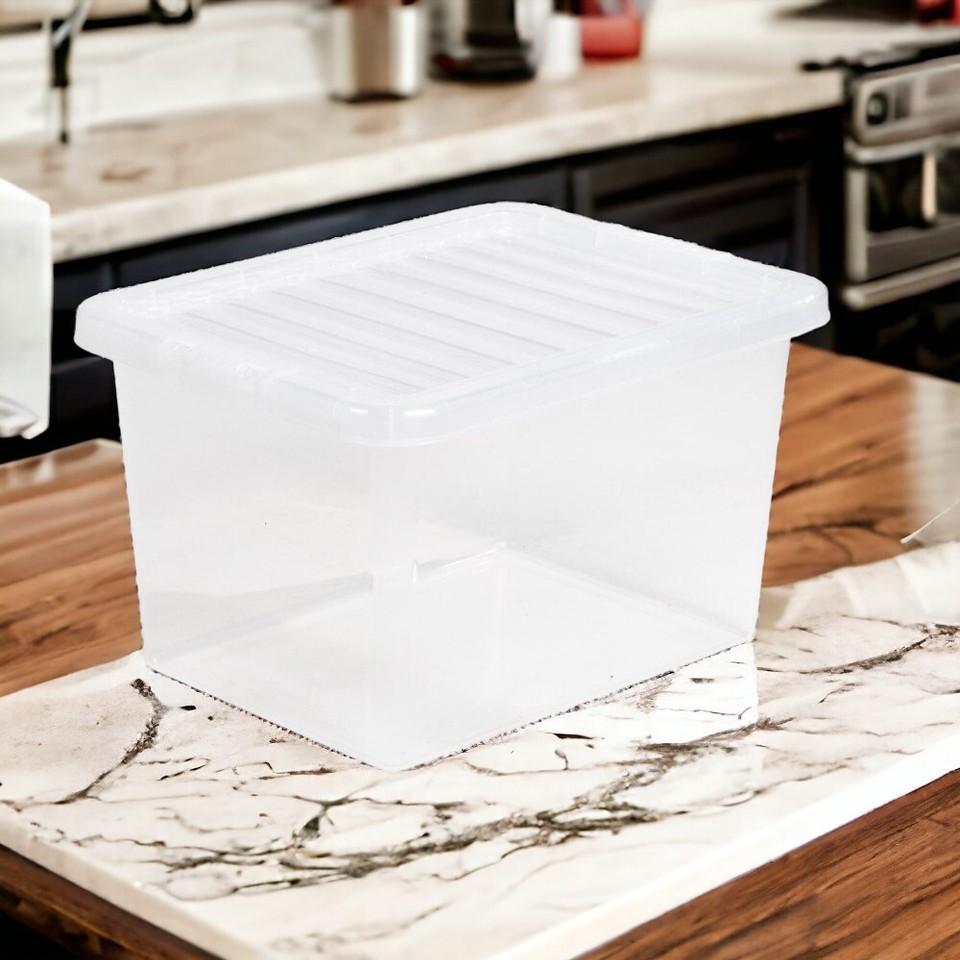 4L-80L Clear Plastic Storage Boxes With Lids Home Office Kitchen ...