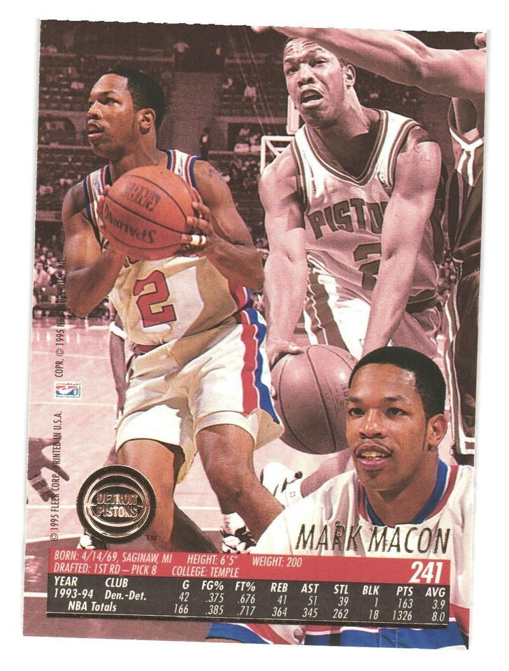1994-95 Fleer Ultra NBA Basketball Detroit Pistons Mark Macon | eBay