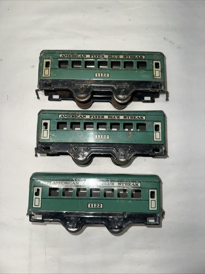3 - 1936/37 Vintage American Flyer O Gauge Blue Streak Passenger Cars ...