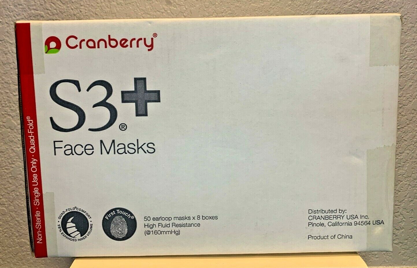 Case of Cranberry Level 3 ASTM S3+ Face Masks, Blue / White 8 boxes x ...