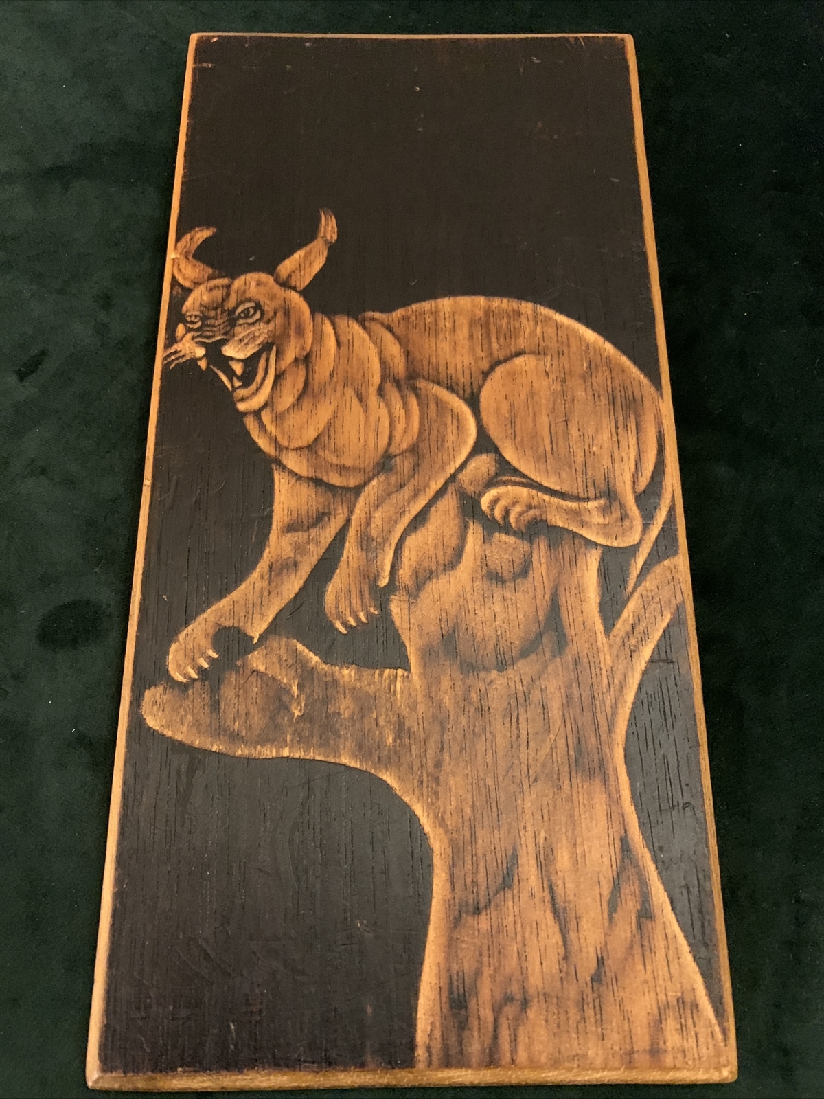 Vintage Woodburn Wood Carving Art Bobcat Basement Art Dated 1983 | eBay