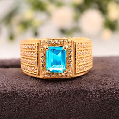 Sky Blue Topaz Men's Ring 925 Sterling Silver Statement Beautiful Ring ...