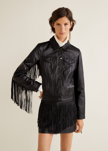 Black Leather Jacket Womens Genuine Lambskin Motorcycle Fringes Jacket ...