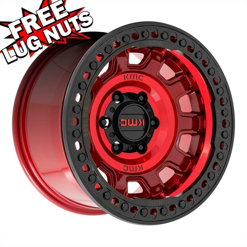 17 inch 17x9 KMC KM236 TANK BEADLOCK GLOSS RED wheels rims 6x5.5 6x139 ...