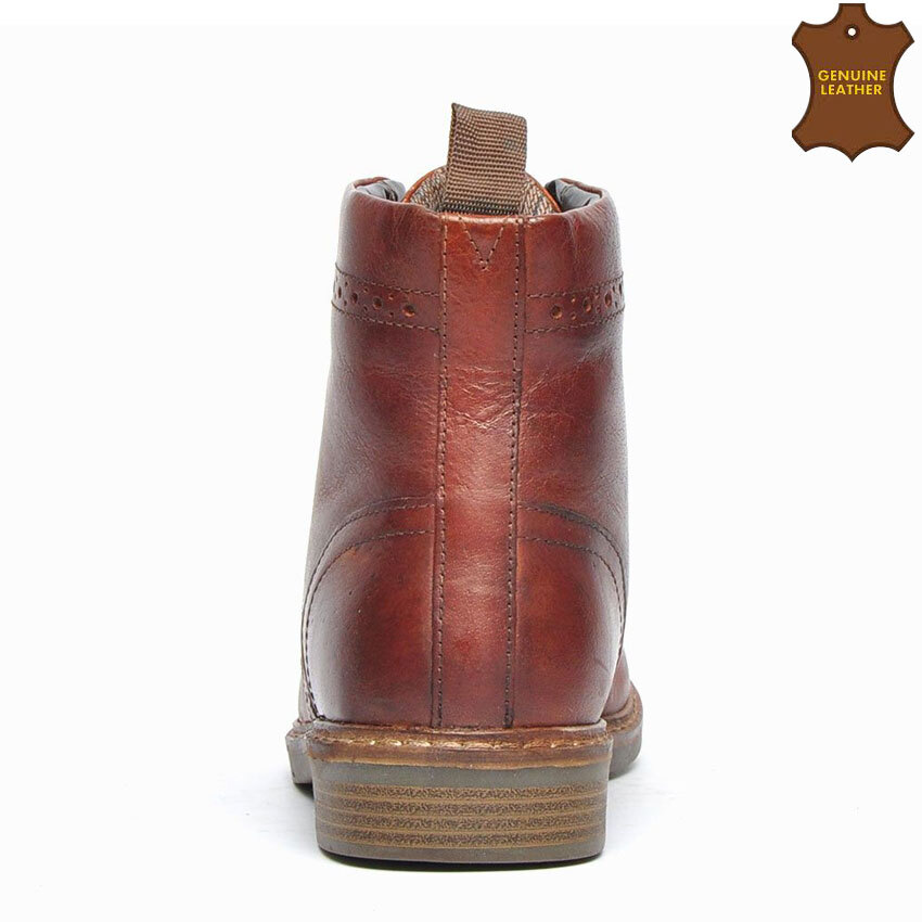 Mens Leather Boots Brogue Smart Formal Combat Lace New Army Ankle Boots ...