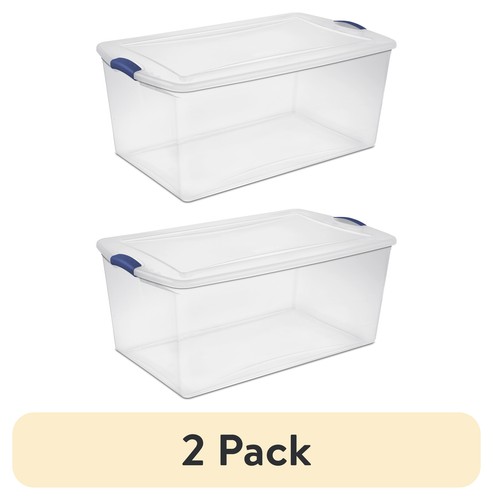(Pack of 2) 105 Quart Blue Locking Storage Container with Clear Lid | eBay
