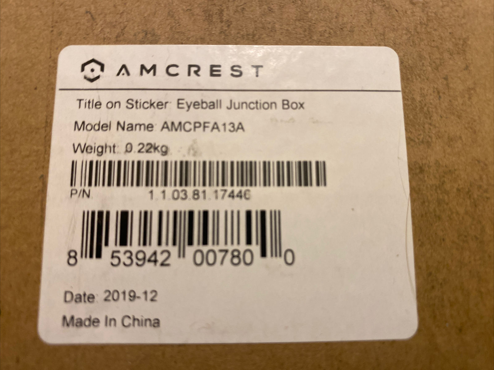 Amcrest AMCPFA13A Water-Proof Junction Box for Dome Cameras Compatible ...