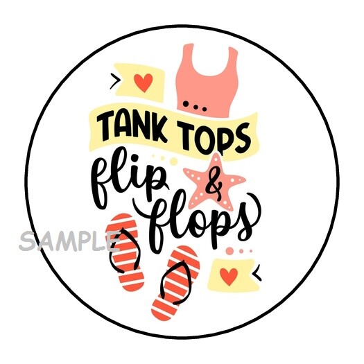 30 TANK TOPS AND FLIP FLOPS ENVELOPE SEALS LABELS STICKERS 1.5" ROUND ...