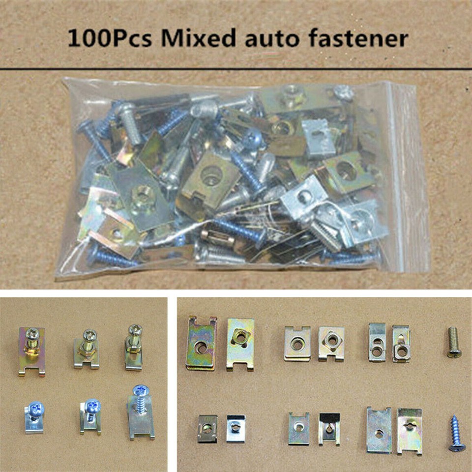 100 x Mixed U Type Metal Clips Car Body Panel Bumper Fixed Fender ...