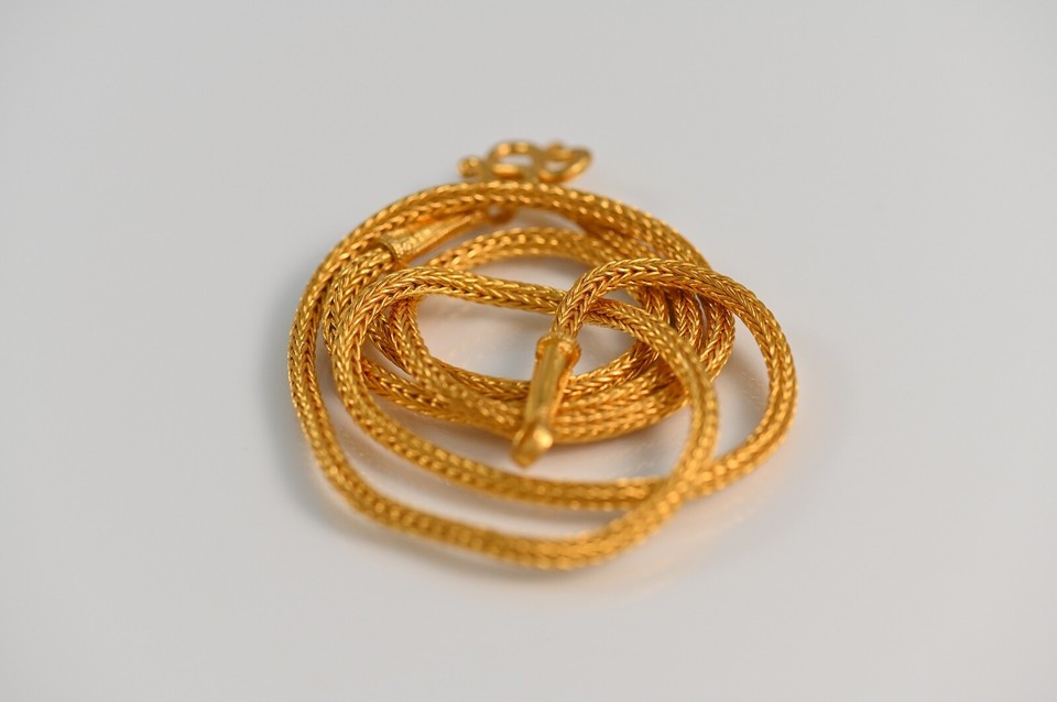 RARE AUTHENTIC 2 BAHT CHAIN BRAIDED 23K SOLID GOLD NECKLACE 22" USA ...