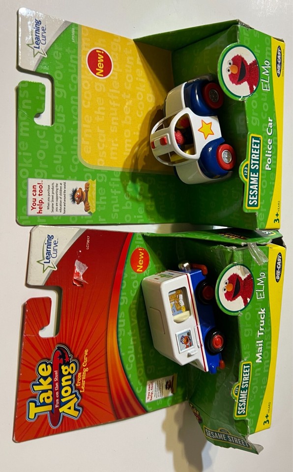 Sesame Street Elmo Die Cast Take Along Elmo Police car & Mail Truck New ...