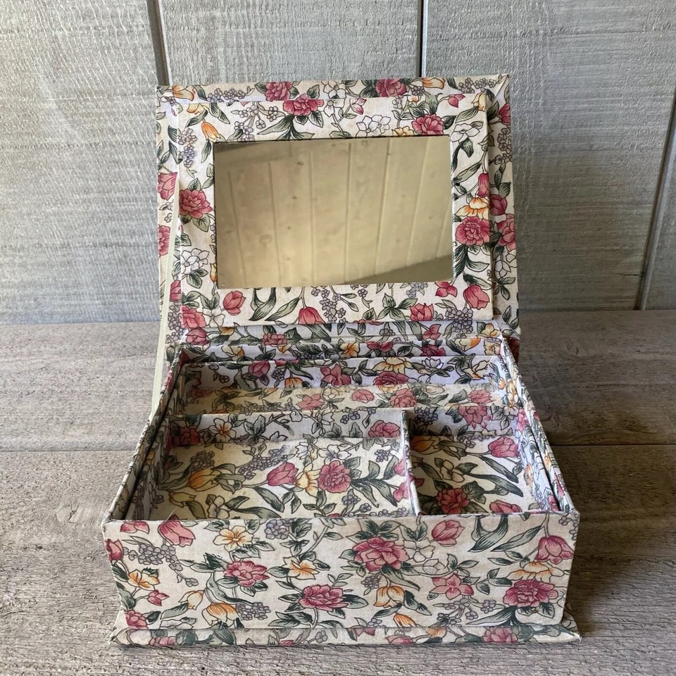 Vintage Floral Fabric Covered Jewelry Box with Mirror | eBay