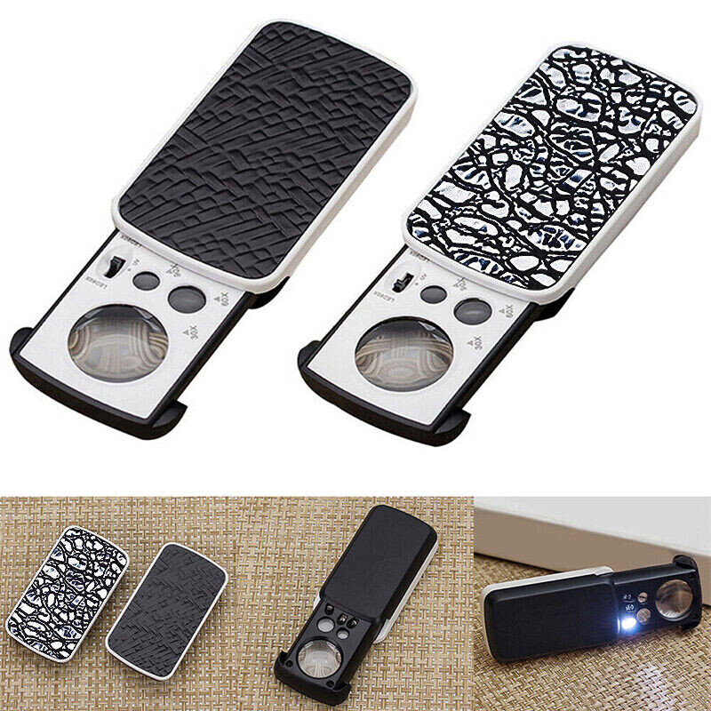 30x 60x 90x Jewellers Loupe LED Magnifier Loop Side Light Magnifying ...
