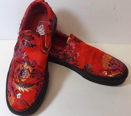 VANS Red Festival Embroidered Satin SNEAKERS Loafers Shoes Womens 8.5 ...