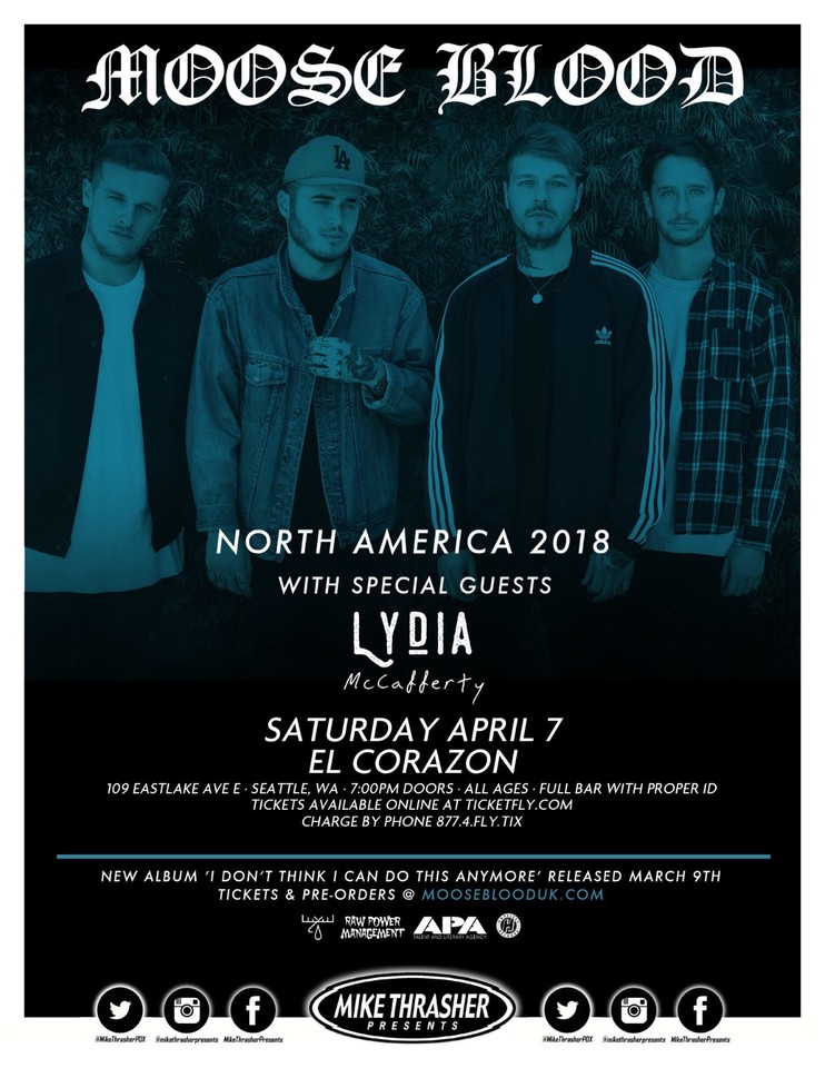 MOOSE BLOOD / LYDIA/MCCAFFERTY 2018 PORTLAND or SEATTLE CONCERT TOUR ...