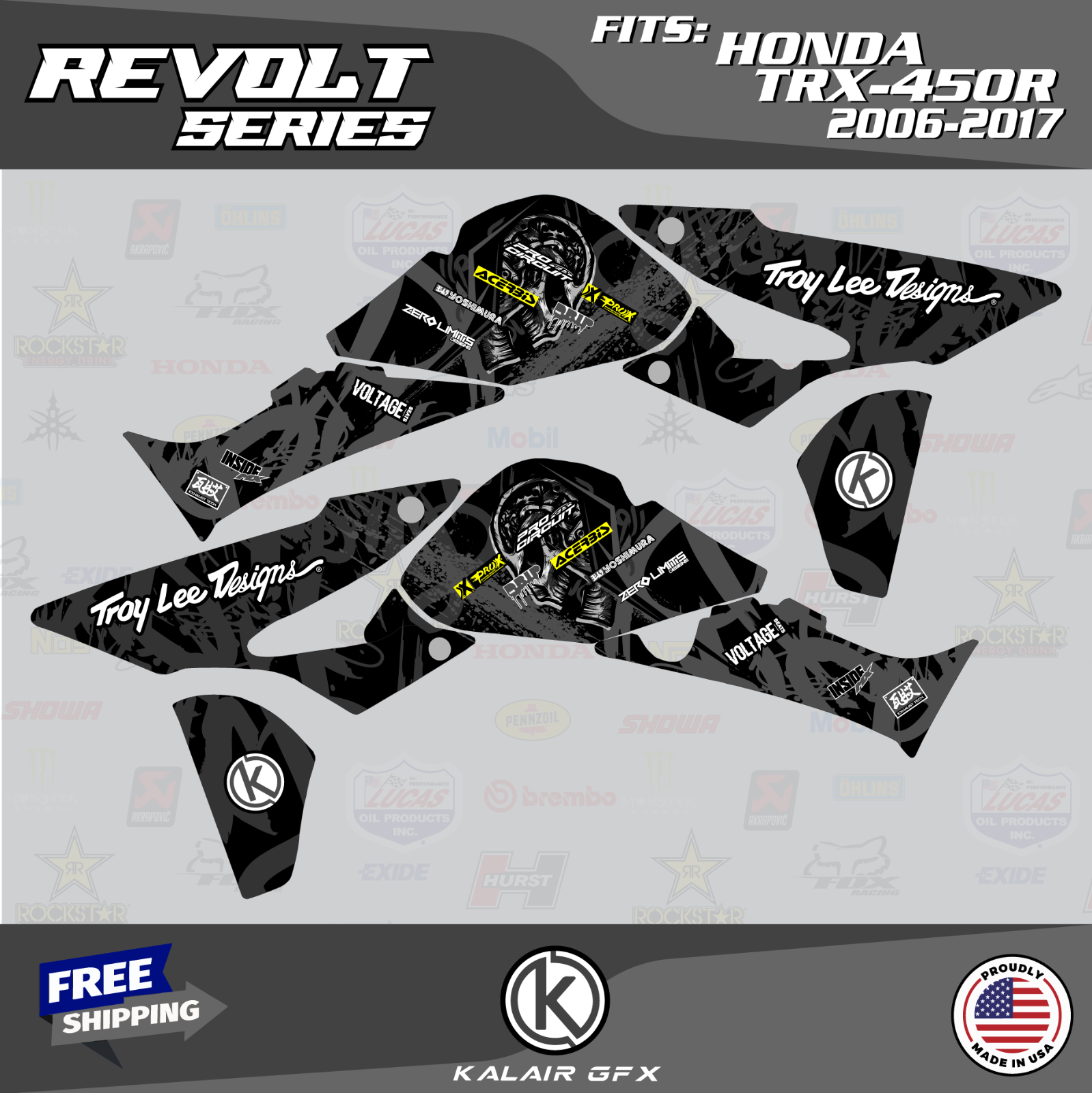 Graphics Kit for HONDA TRX450R TRX 450R (2006-2017) 16 Mil Revolt ...