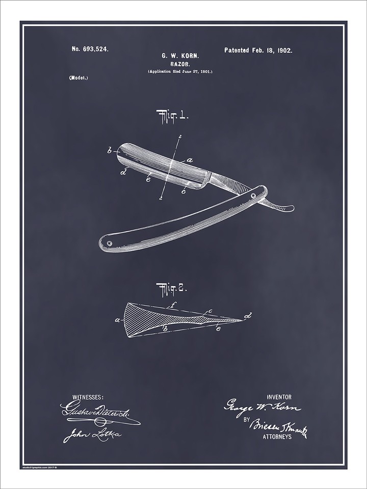 1902 Straight Razor Patent Print Art Drawing Poster | eBay
