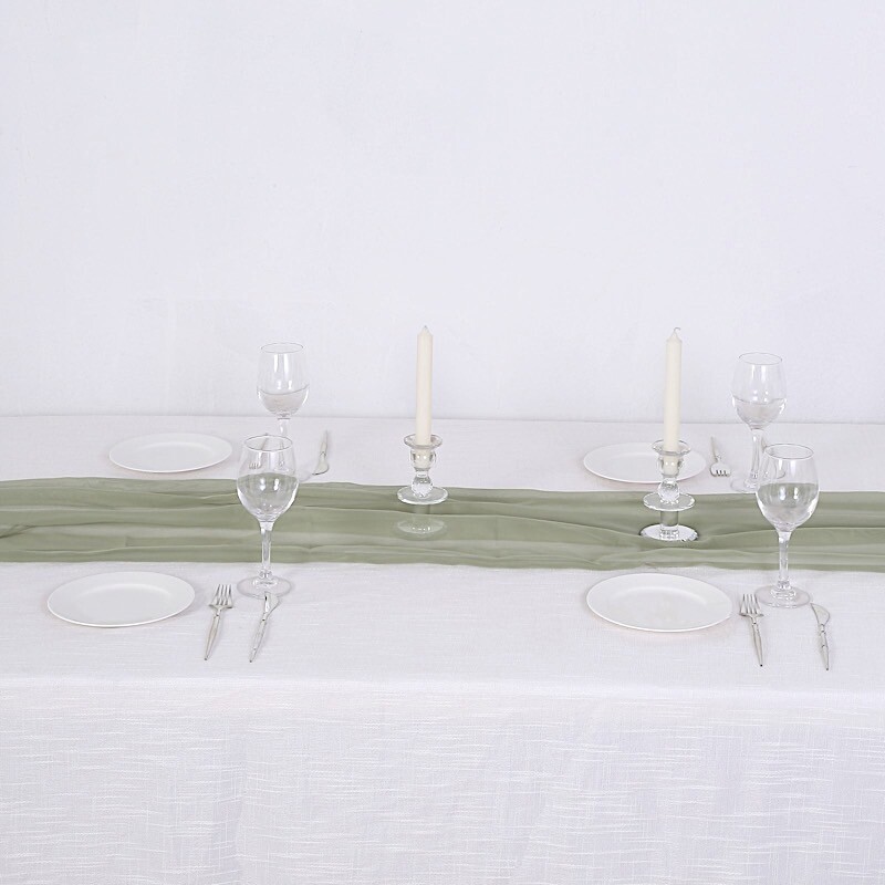 72" Dusty Sage Chiffon Extra Long Table Top Runner Wedding Banquet ...