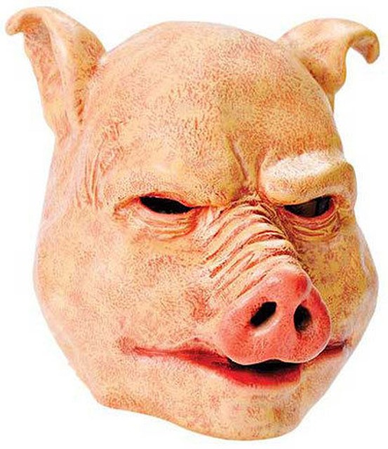 Mens Evil Horror Pig Mask Animal Overhead Fancy Dress Latex Halloween ...
