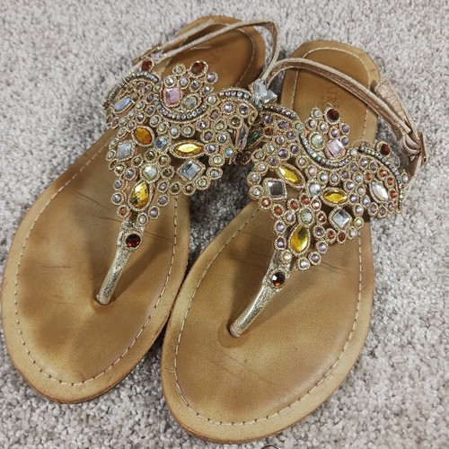 Patrizia By Spring Step Sandals Women's 9 Liza Gold Embellished Flats ...