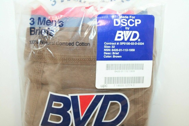DSCP BVD Genuine Military Issue 100 Cotton Briefs 3-pack Brown Size 32 ...