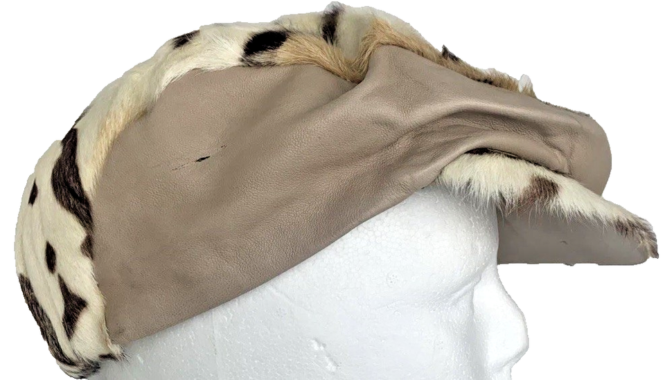 Gallia Peter Milano Flat Hat Fur Kid Leather Lined Animal Print ...