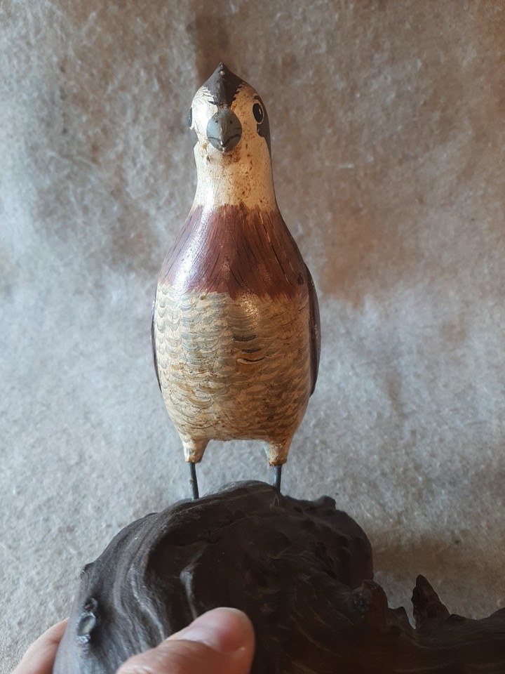Vintage Carved Quail Shorebird Decoy on Driftwood unsigned by Artist | eBay