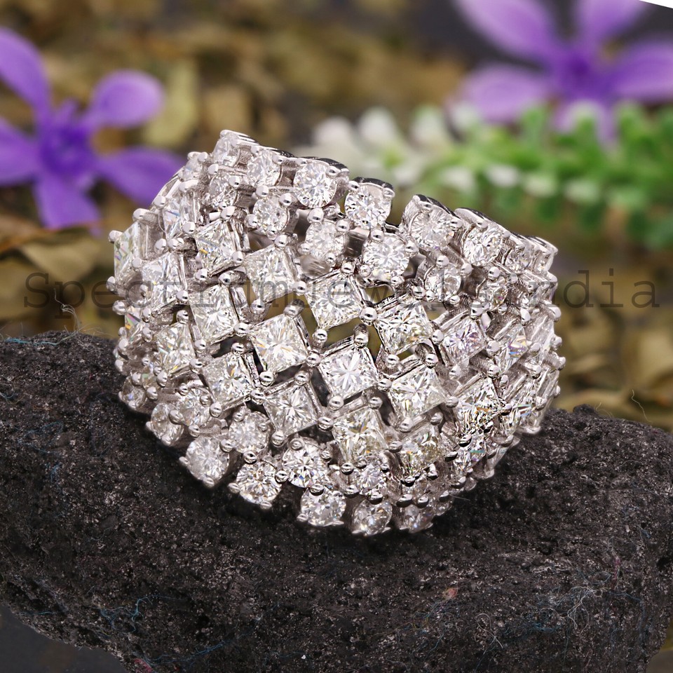 3.50 Ct Natural SI Clarity H Color Diamond Cluster Cocktail Ring 18k ...