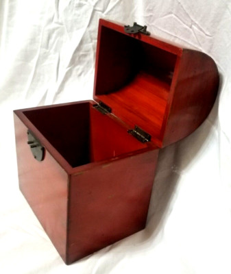 VTG Treasure Chest Trinket Jewelry Box Red Varnish Wood Half Round Dome ...