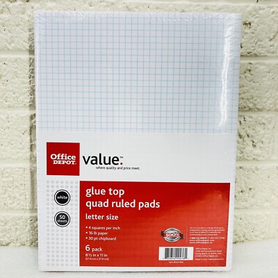 NEW‼ Office Depot Quad Ruled Pads 4-Squares 16lb 8.5x11” 6-Pack 50 ...