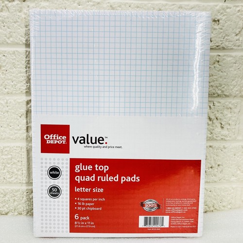 NEW‼ Office Depot Quad Ruled Pads 4-Squares 16lb 8.5x11” 6-Pack 50 ...