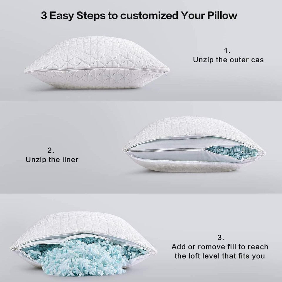 Memory Foam Fill Adjustable Loft Bed Pillow for Sleeping Washable ...