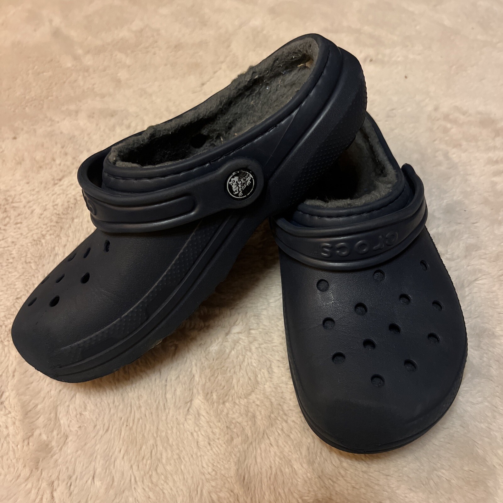 Crocs Faux Fur Lined Blue Mule Slip On Clog Shoes Junior 3 | eBay
