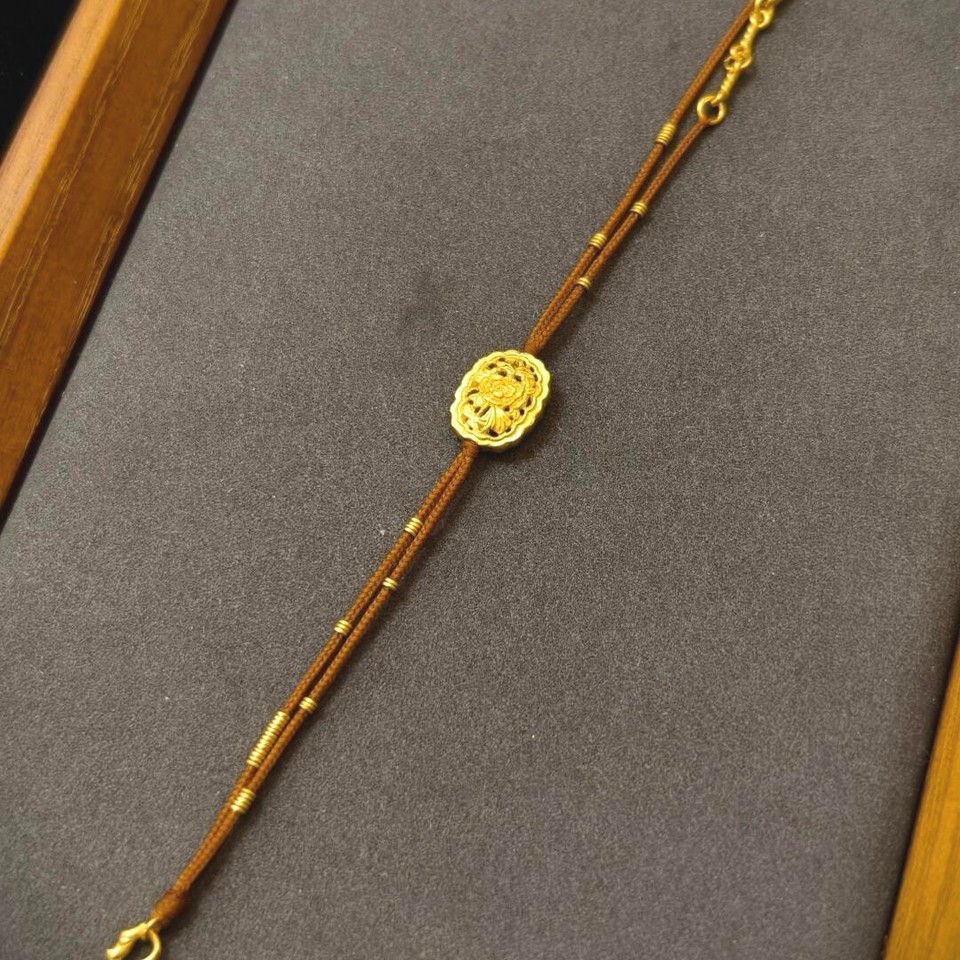 18k Gold Plated Peony Flower Beaded Bracelet with Hollowed-Out Filigree ...